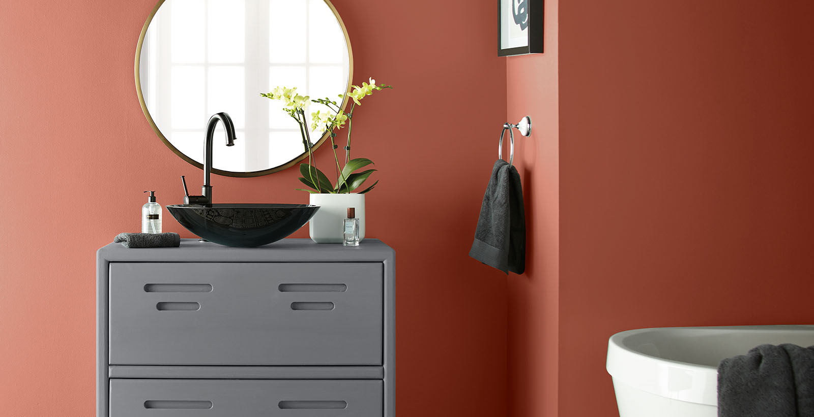 Red Dark Details Bathroom | Modern, Bold & Dramatic Bathroom | Behr