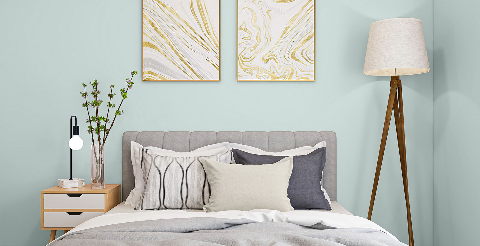 Blue Soft & Subtle Bedroom | Modern, Cozy & Inviting Bedroom | Behr