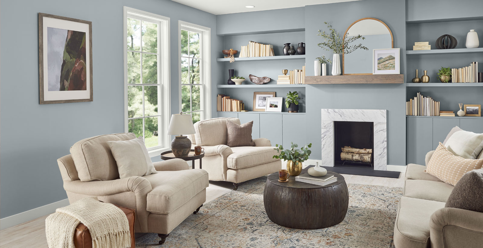 Gray Conversational Living Room | Classic, Relaxed & Serene Living Room ...