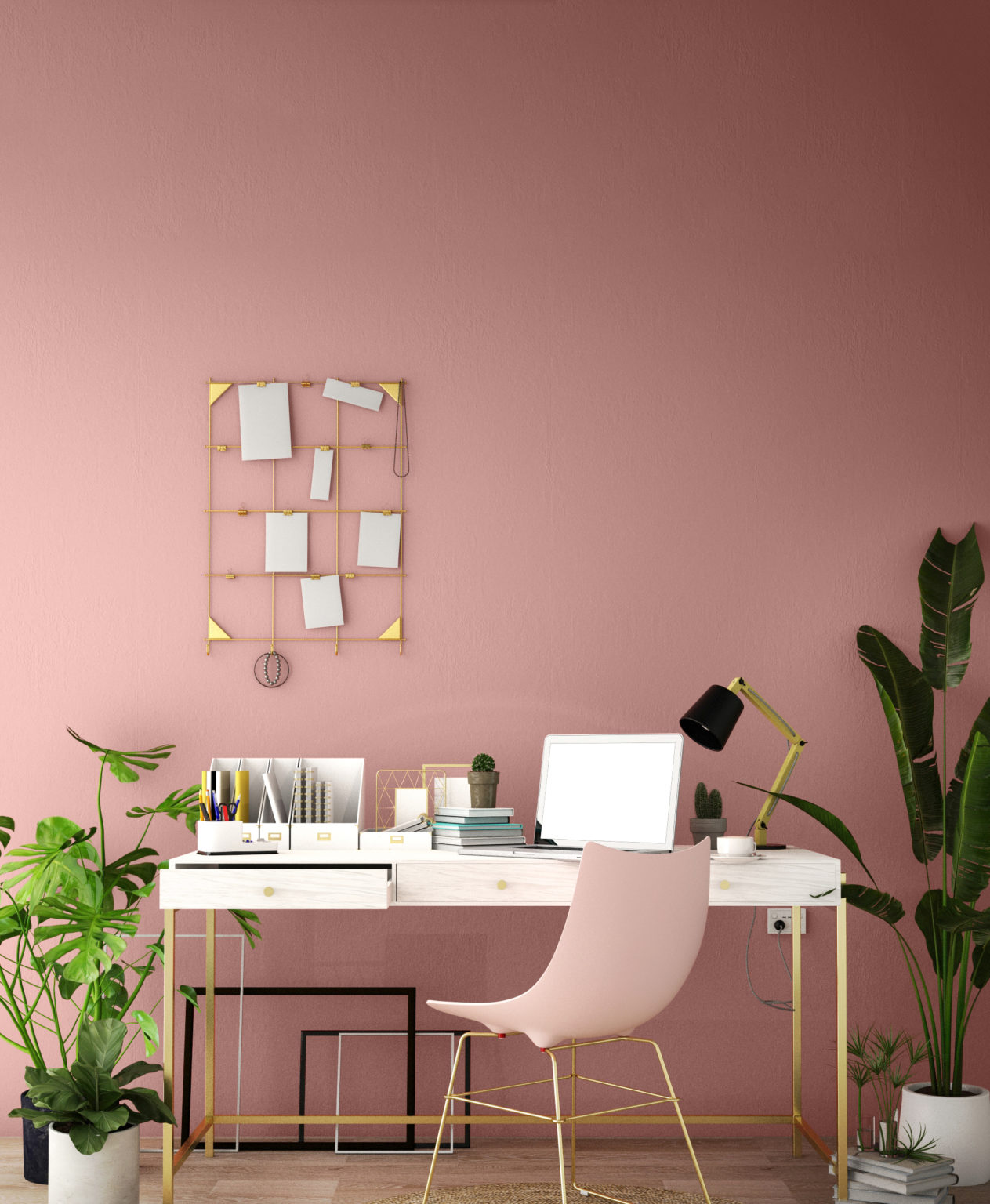 interior design for working area with Destop computer screen on white ...