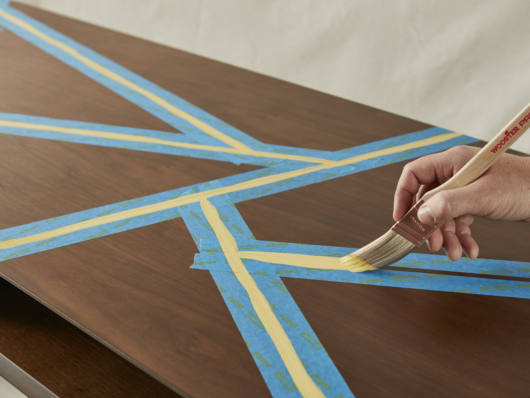 DIY Coffee Table Update with Geometric Lines | Colorfully, BEHR
